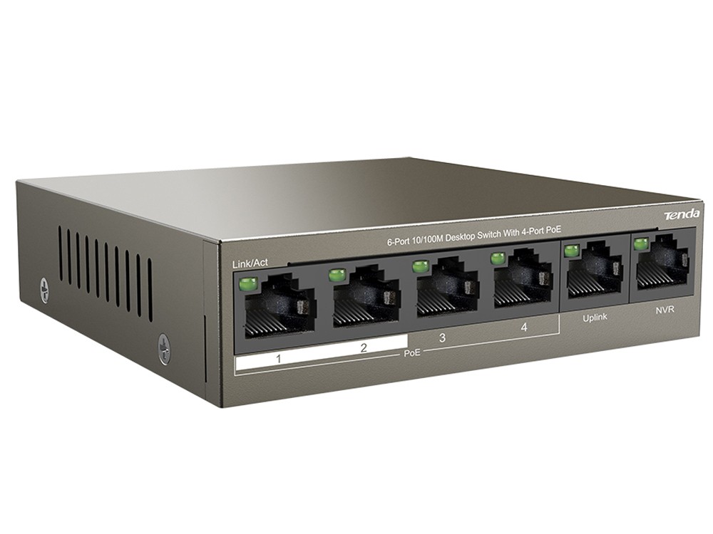 Tenda TEF1106P-4-63W 6-Port 10/100M Desktop Switch with 4-Port PoE ...