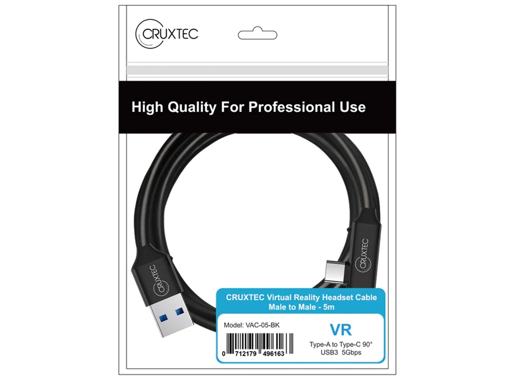 Cruxtec 5m USB-A to USB-C 90 Degree Angle VR Cable | USB & Firewire ...