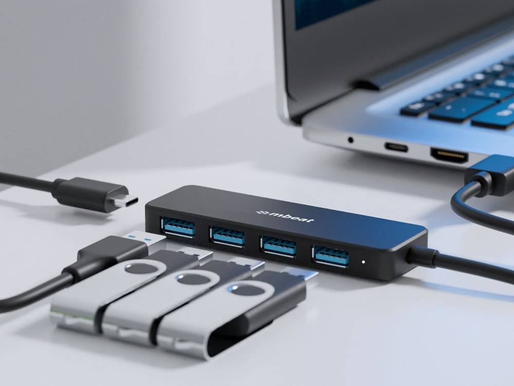 Mbeat 4-Port USB 3.0 Hub with USB-C DC Power | USB Travel Hub | MBeat