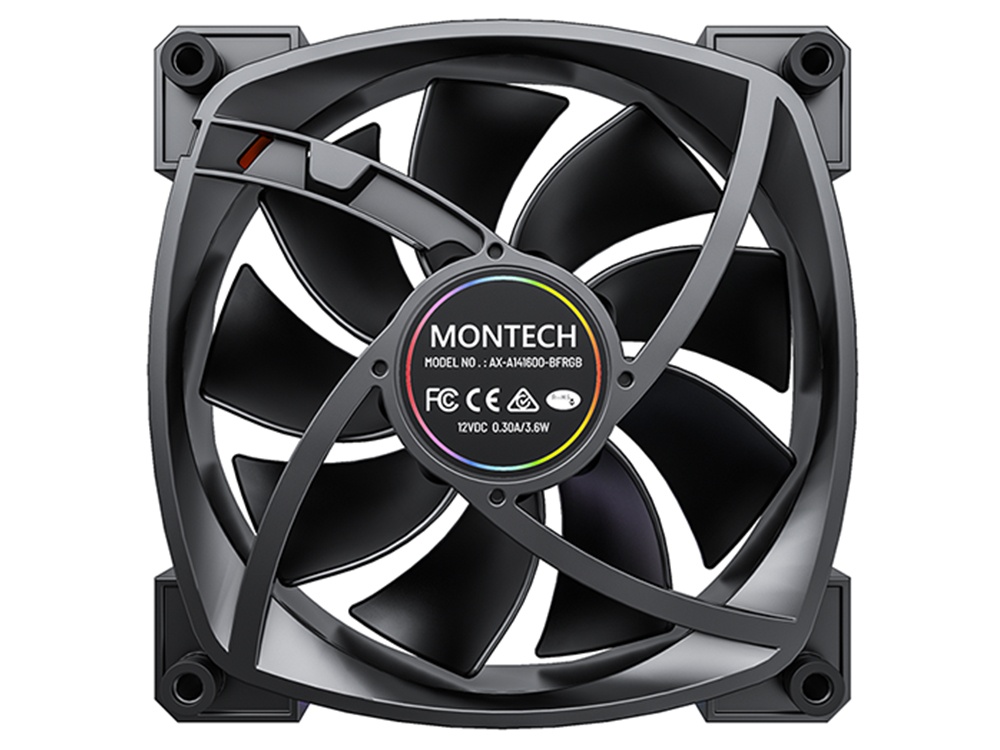 Montech RX140 PWM 140mm Reverse ARGB Fan - Black | Case Fans & LED Lighting