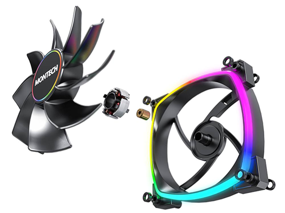 Montech RX140 PWM 140mm Reverse ARGB Fan - Black | Case Fans & LED Lighting