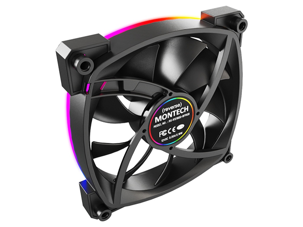 Montech RX120 PWM 120mm Reverse ARGB Fan - Black | Case Fans & LED Lighting