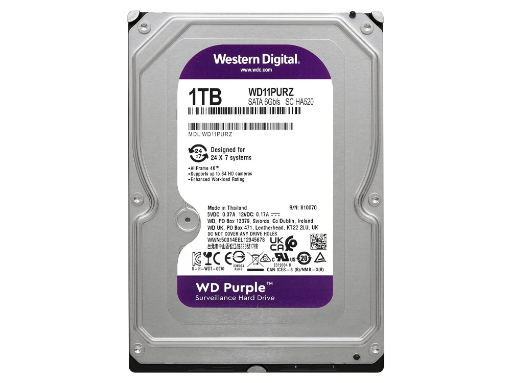 WD Purple WD11PURZ 1TB 64MB Cache 3.5" Surveillance Hard Drive ...