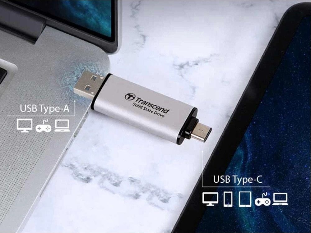 Transcend ESD310 1TB USB-C/USB-A 2-in-1 Portable SSD - Silver [TS1TESD310S]