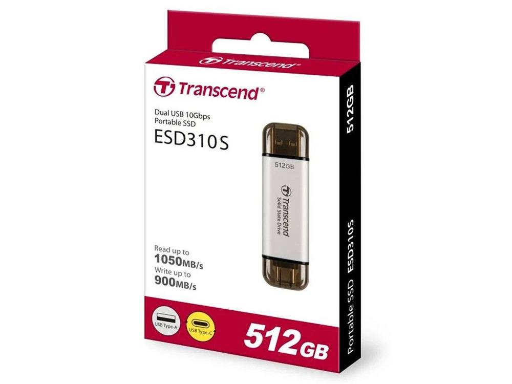 Transcend ESD310 512GB USB-C/USB-A 2-in-1 Portable SSD - Silver ...