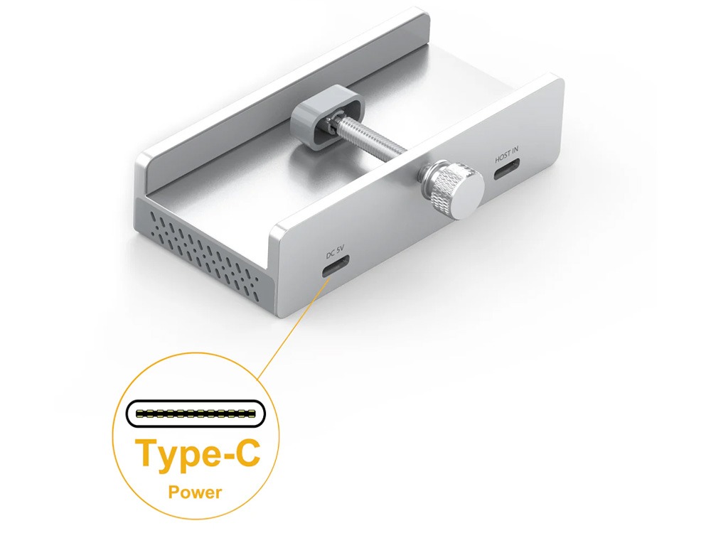 Cruxtec 5-Port Clamp-Mounted USB 3.0 Hub with Type-C Power Port and ...