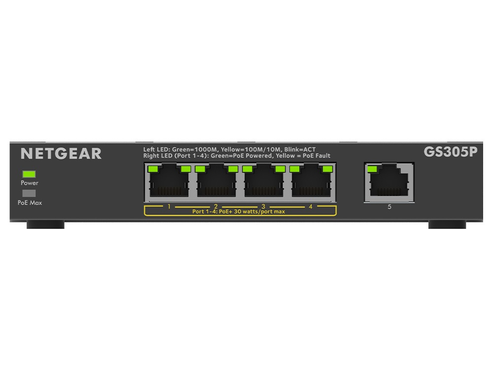 Netgear GS305Pv3 5-Port Gigabit Ethernet Unmanaged PoE+ Essentials ...