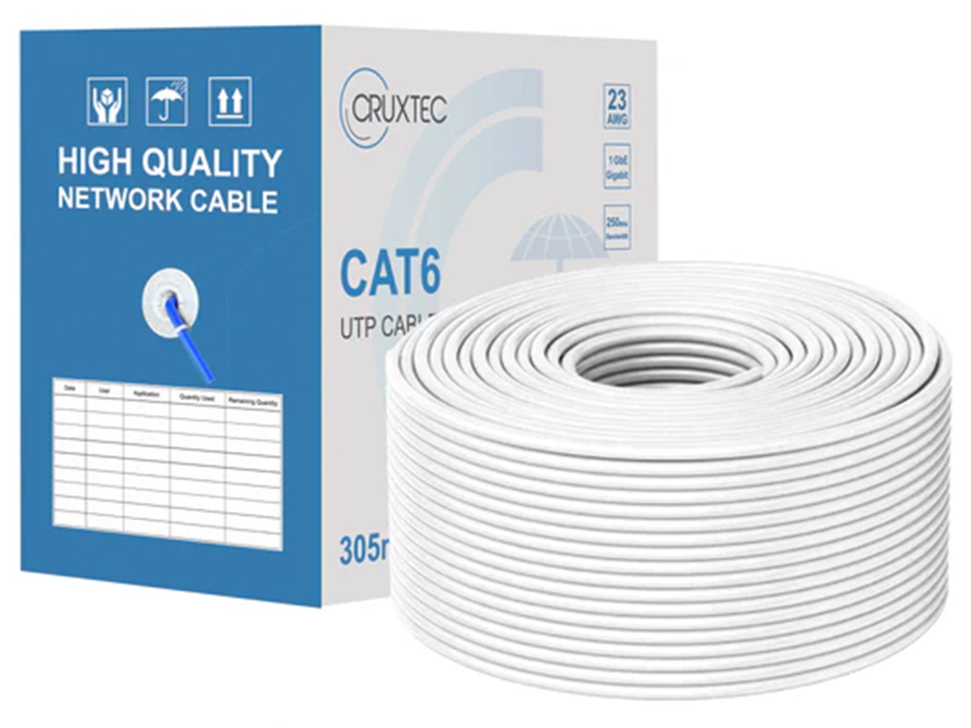 Cruxtec 305m CAT6 UTP Ethernet Cable Reel Box with Solid Conductor ...